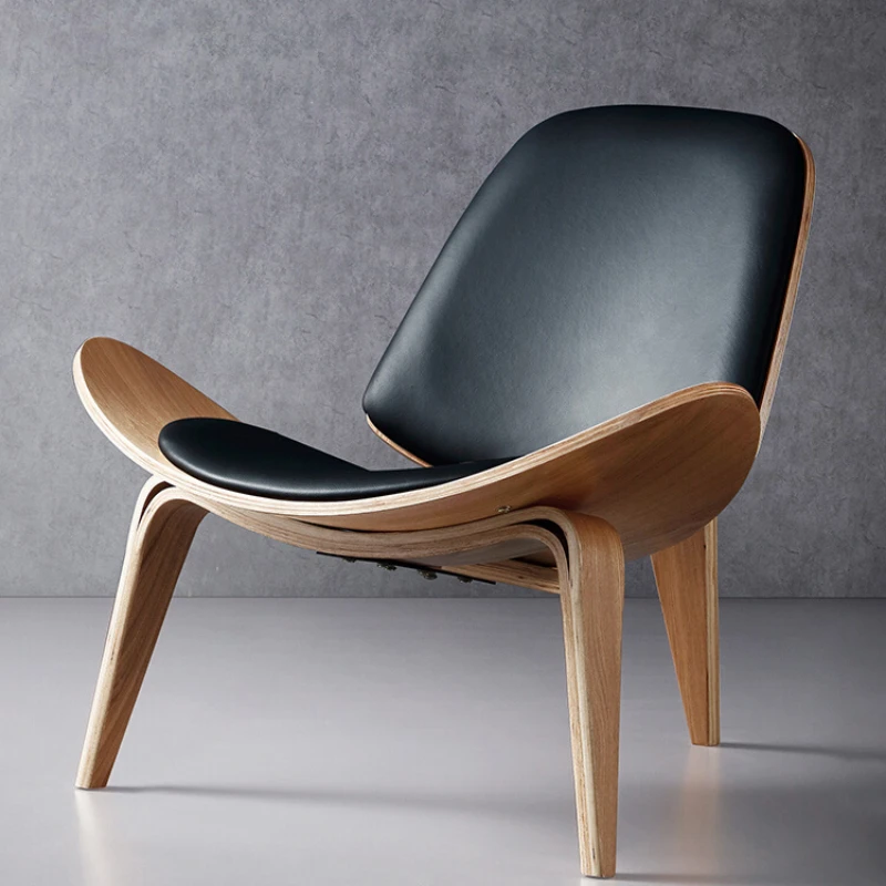 High-Quality-Solid-Wood-Three-Legged-Chair-Ash-Plywood-Black-Faux ...
