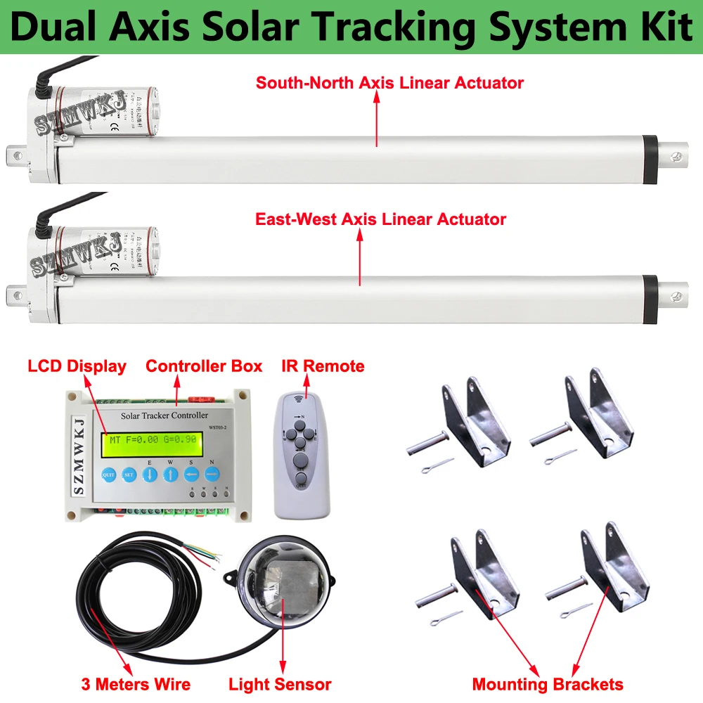 Solar Tracker Track Dual Axis Complete Kits-2pcs Dc12v 450mm/18" Linear ...