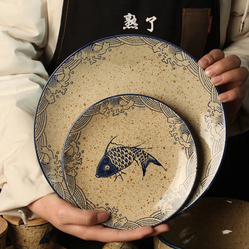 Japanese-Fish-Print-Ceramic-Tableware-Special-shaped-Large-Ceramic ...