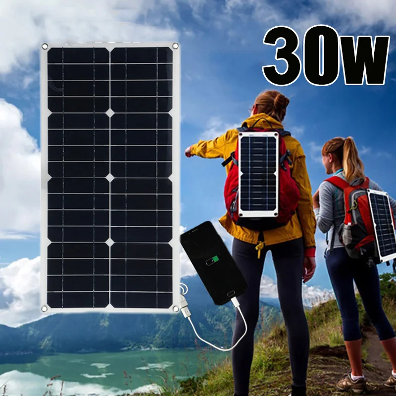 30W-Solar-Panel-5V-USB-Portable-Power-Outdoor-Monocrystalline-Silicon ...