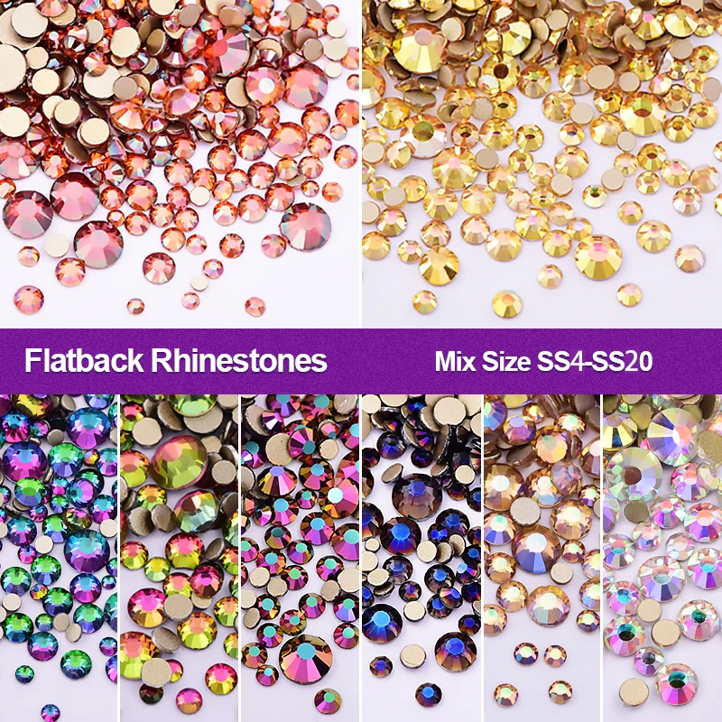 Glitter Mixed SS4-20 High Quality Crystal AB Non Hotfix Rhinestone With ...