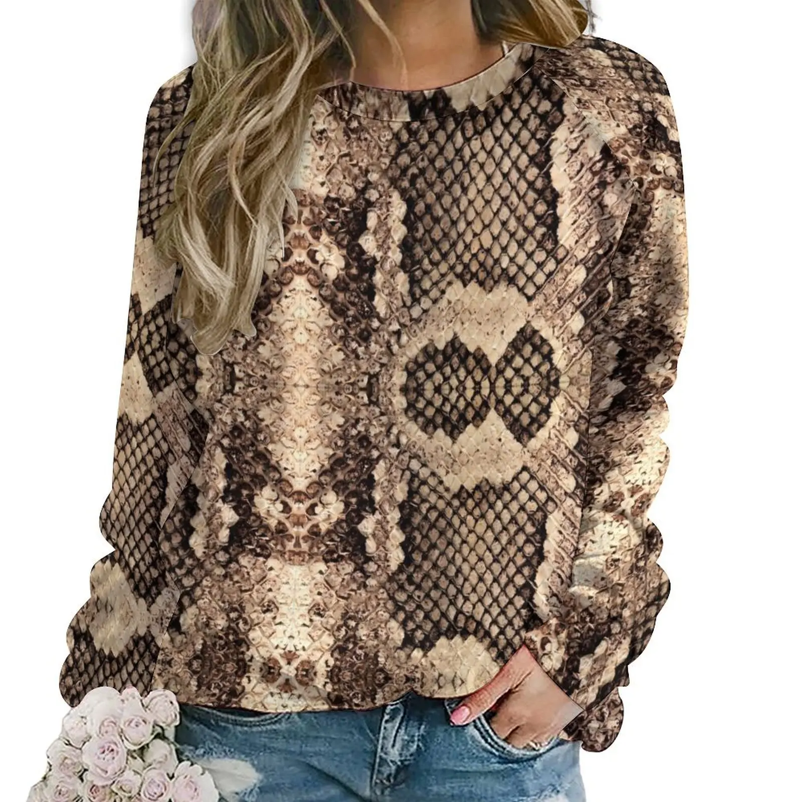 Vintage-Snakeskin-Casual-Hoodies-Winter-Animal-Print-Modern-Hoodie-Long ...