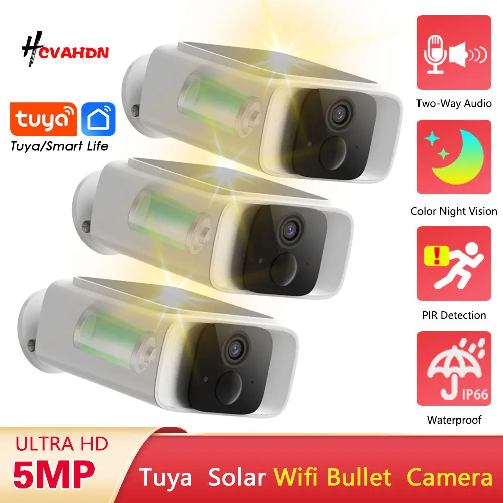 Tuya Wifi Solar Bullet Camera Outdoor 5MP Waterproof Battery Powered ...