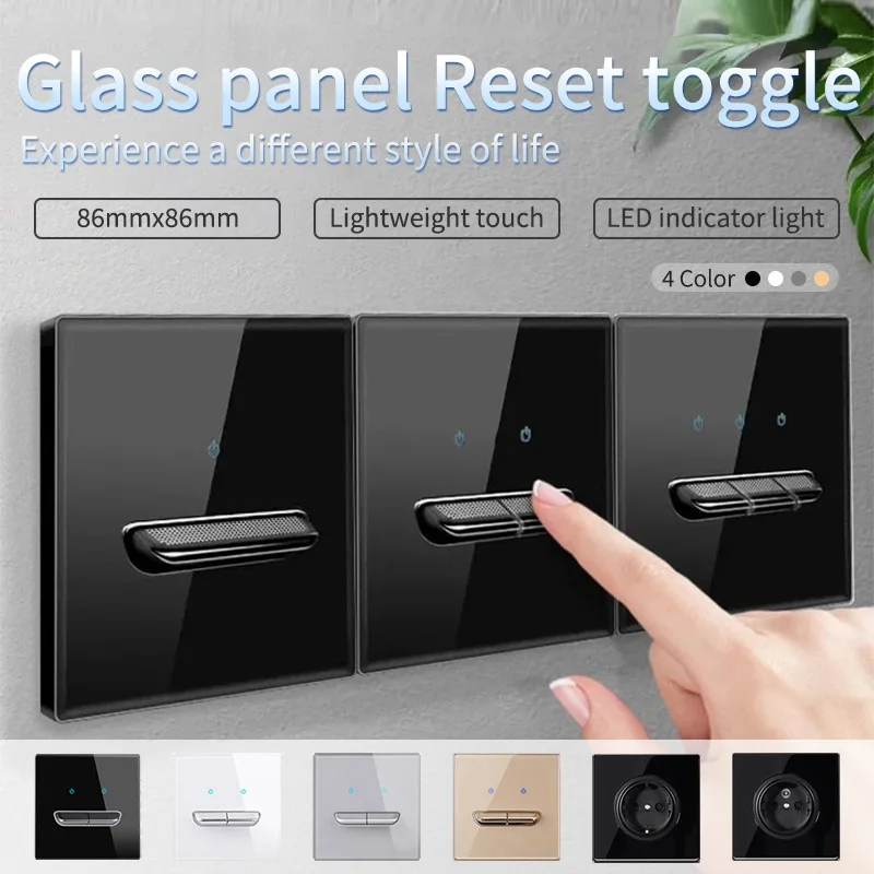 Painel-de-vidro-Interruptor-de-Parede-com-Luz-LED-Retro-Toggle-Switch ...