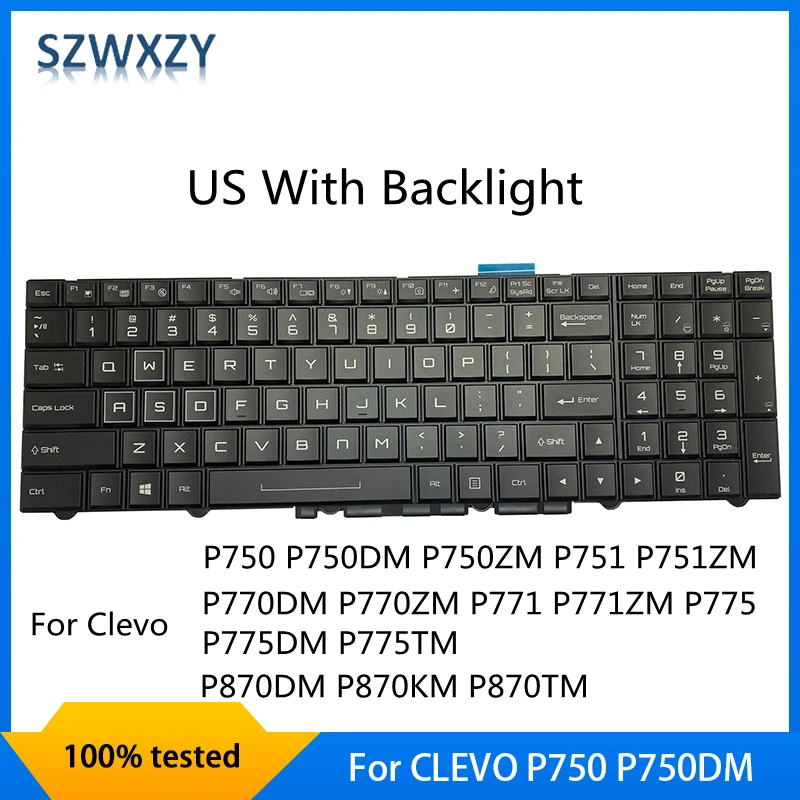 New-For-CLEVO-P750-P750DM-P770DM-P870DM-Keyboard-US-With-Backlight-6-80 ...