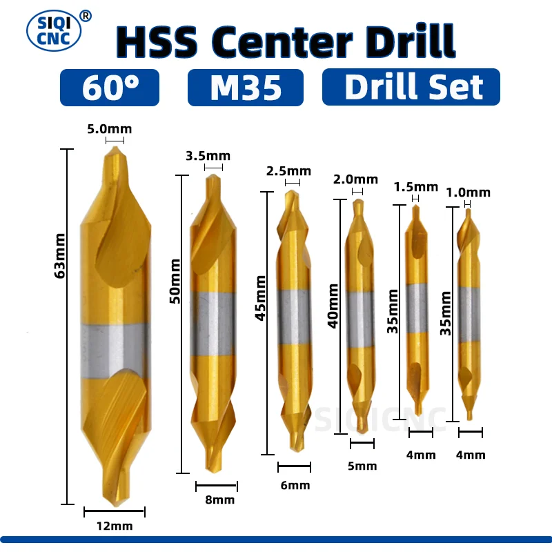 HSS Combined Center Drills Ti-Coated 60 Degree Countersinks Angle Bit ...