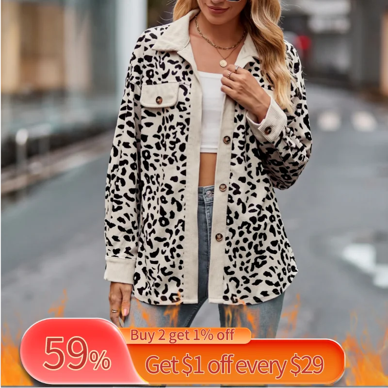Jaqueta-de-leopardo-estampada-feminina-casaco-de-bot-o-gola-virada-para-baixo-outwear-grande ...