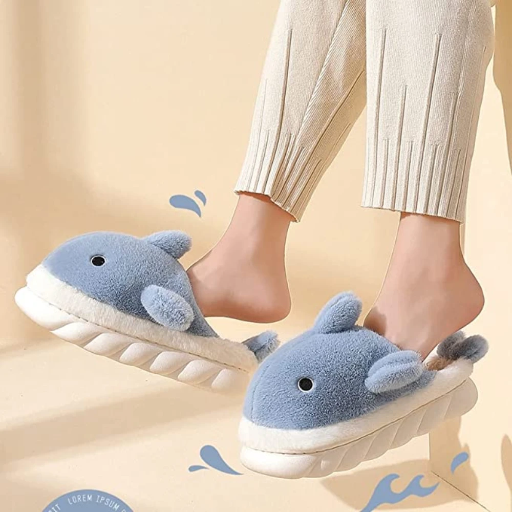 Cute Shark Cotton Slippers For Womens Cute Shark Slides Comfy Fuzzy ...