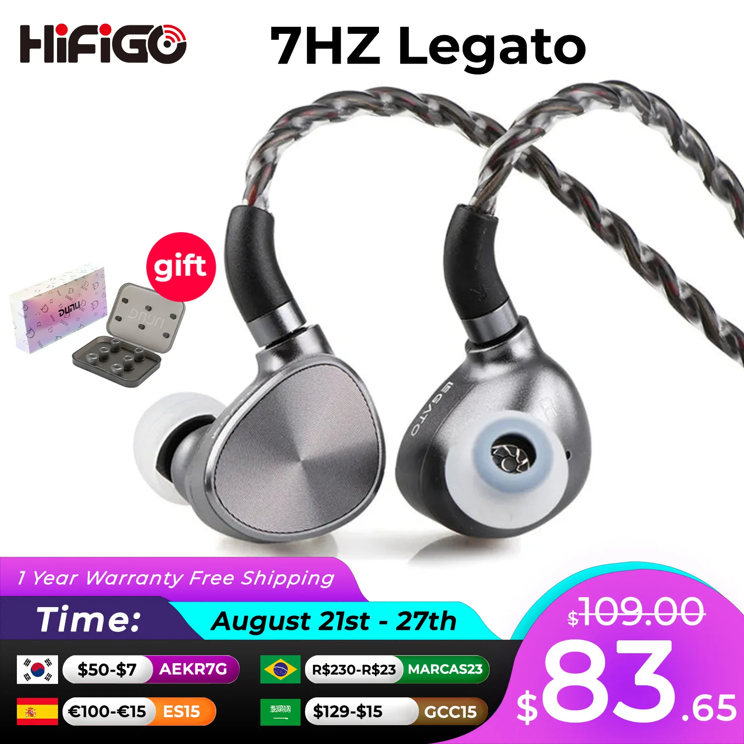 7HZ Legato Dual Dynamic Drivers IEMs In-Ear Monitors Earphones HiFi 2DD ...