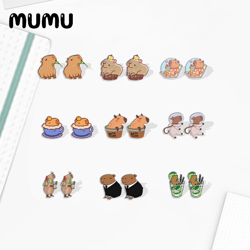 2023 New Cute Capybara Acrylic Stud Earring Animal Art Earrings Resin ...