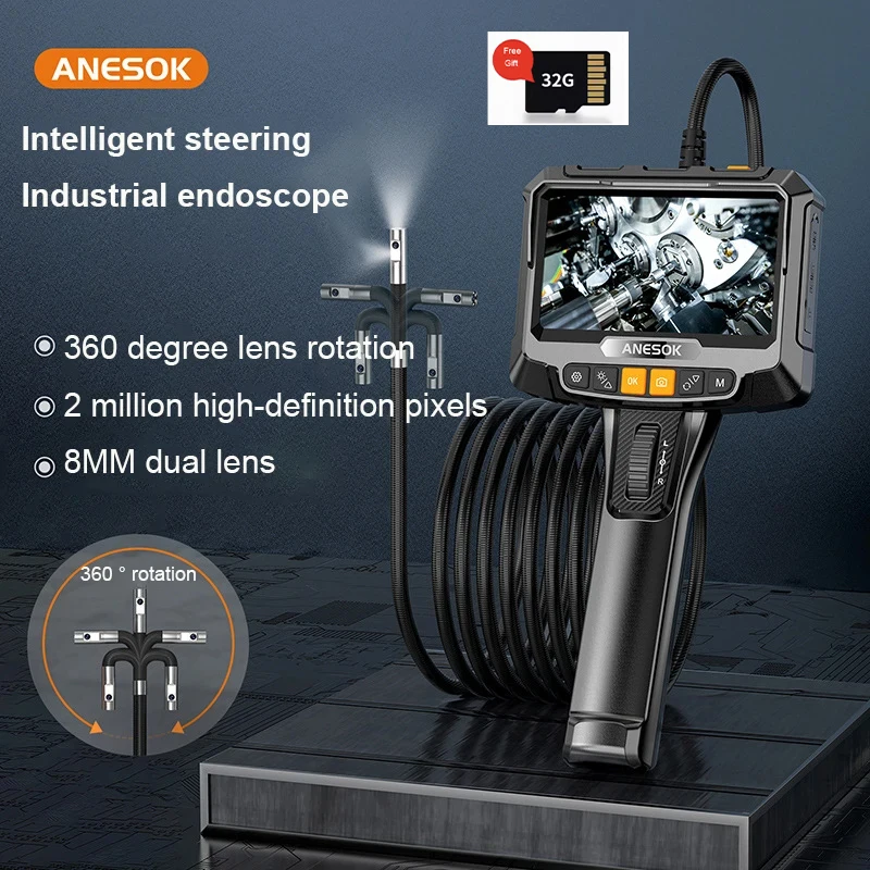 360-Degree-Steering-Industrial-Endoscopy-Camera-Dual-Camera-5-HD-Screen ...