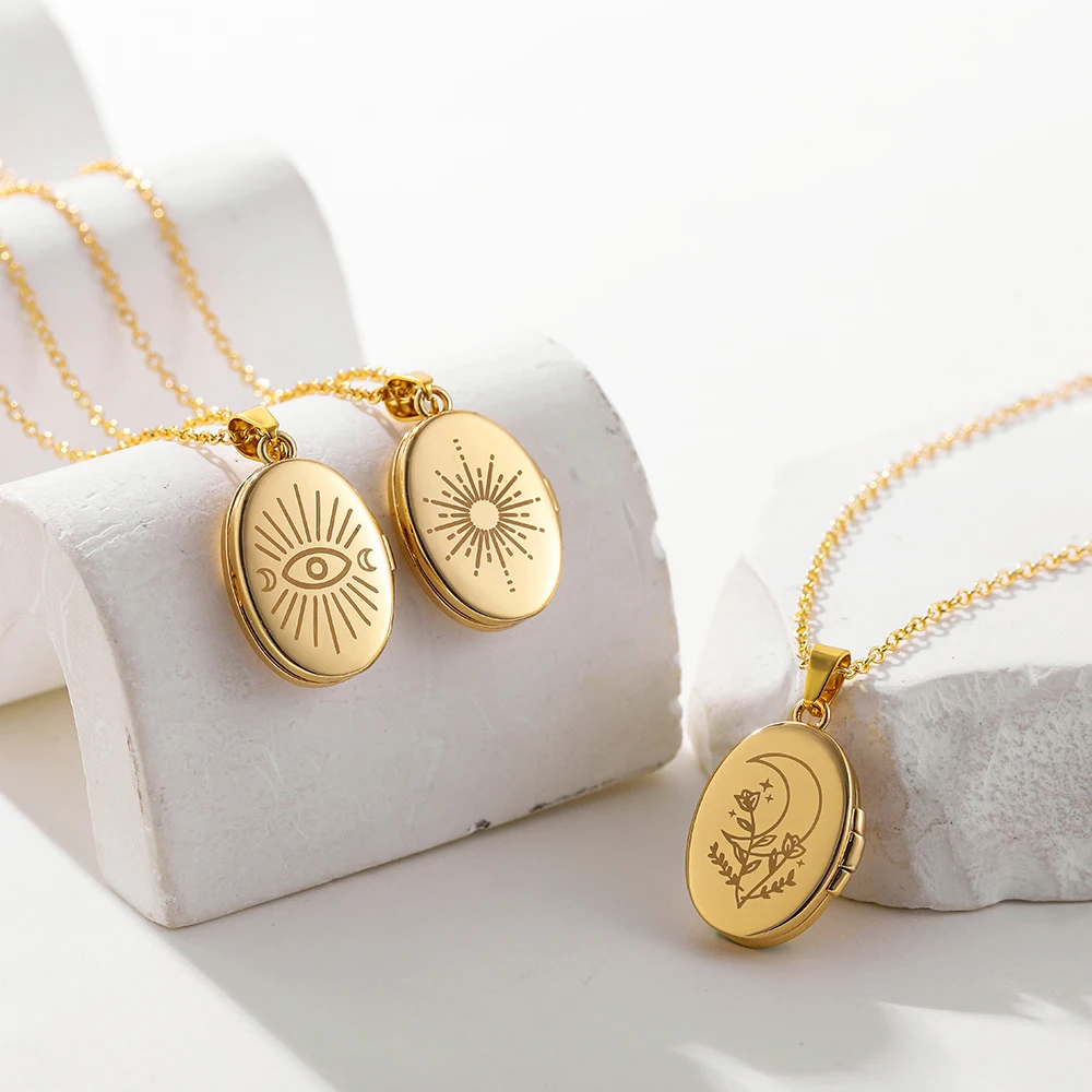 Retro-Gold-Color-Flower-Moon-Oval-Pendant-Photo-Frame-Locket-Necklace ...