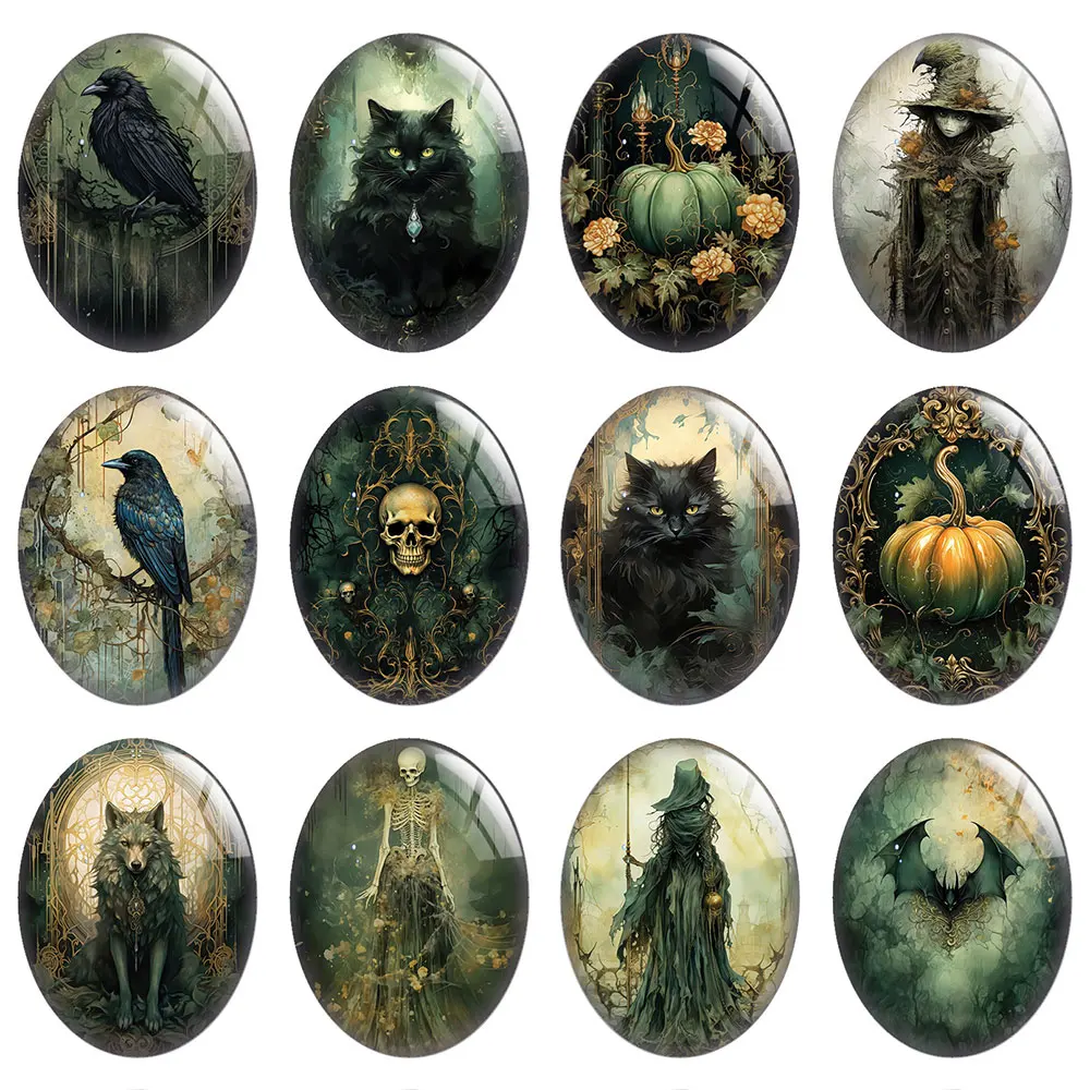10pcs/lot Horror Gothic Green Scarecrow Skull Raven Wolf Oval Photo ...
