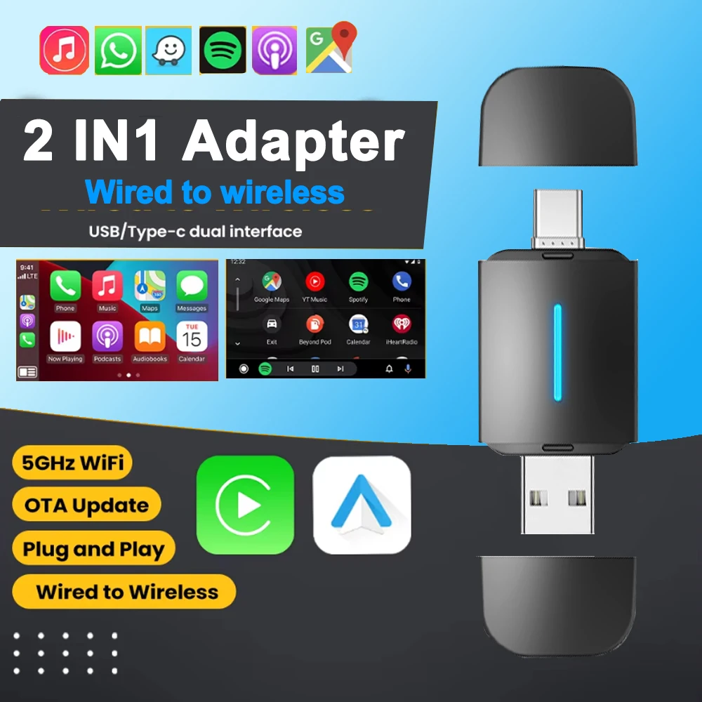 New Dongle Android Auto Wireless Carplay USB Bluetooth Wifi Plug and ...