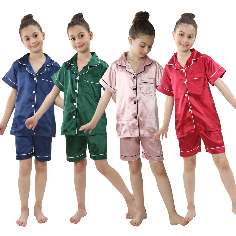2pcs-Boys-Girls-Pajamas-Satin-Silk-Short-Pyjama-Sets-Nightgown-Children ...