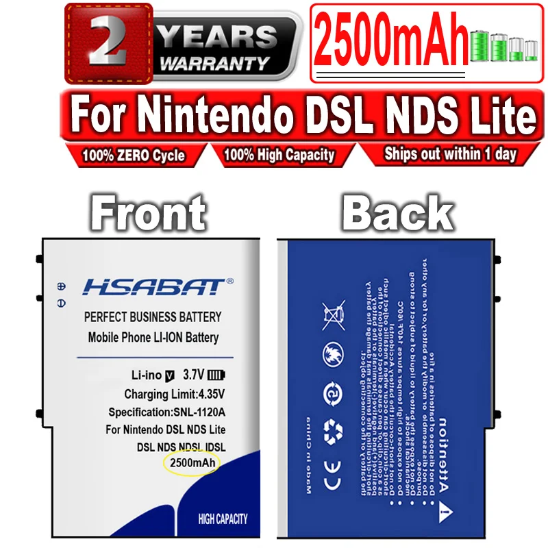 HSABAT batería para Nintendo DSL, 2500mAh, NDS, DSLNDS, NDS Lite, NDS ...