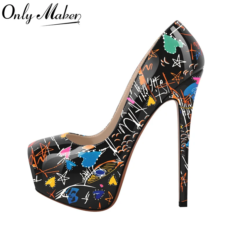 Onlymaker Women Platform Graffiti Stiletto Heels 16cm Extremely High ...
