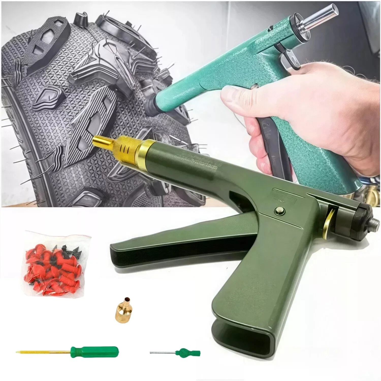 Tire Plugger Tubeless Tire Wheel Repair Gun Kit With Mushroom Rubber ...