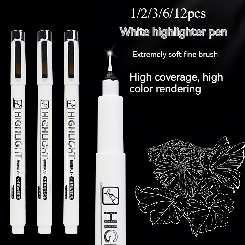Soft Brush White Highlights Pen for Journaling Black Cardboard Manga ...