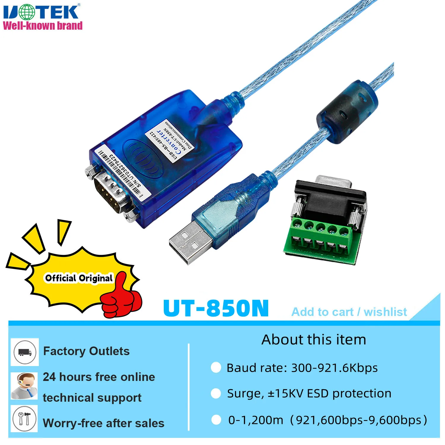 UOTEK-4-92ft-USB-to-RS485-RS422-Cable-Converter-USB-A-RS-422-RS-485 ...