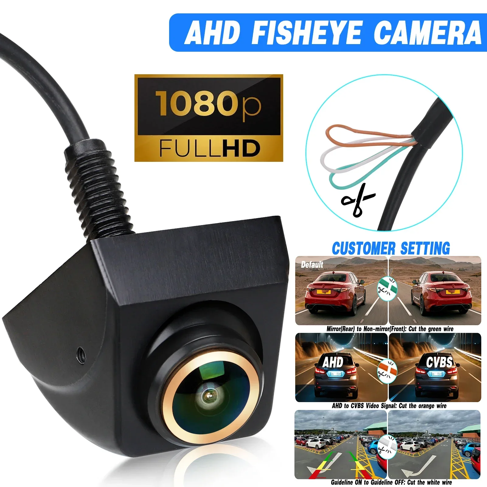 AHD Backup/Front/Side View Camera with Gold Rim, AHD 1080P Reverse Rear ...