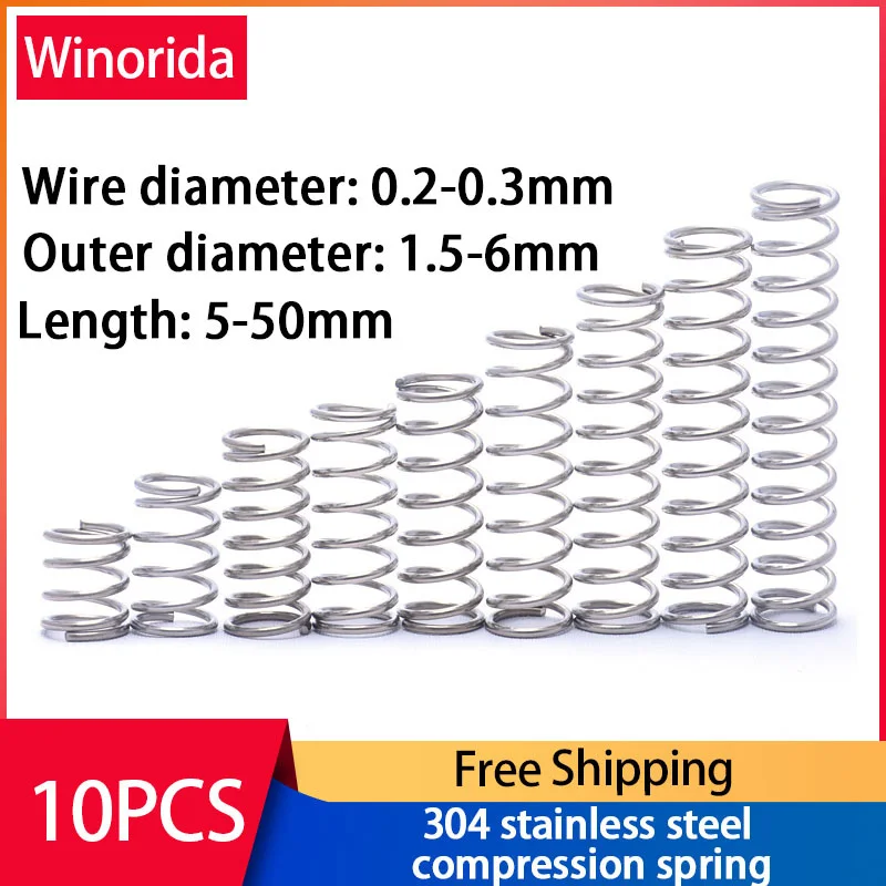 Ressort de Compression en acier inoxydable 304, ressort de rappel, diamètre du fil d'acier 0,2 ...