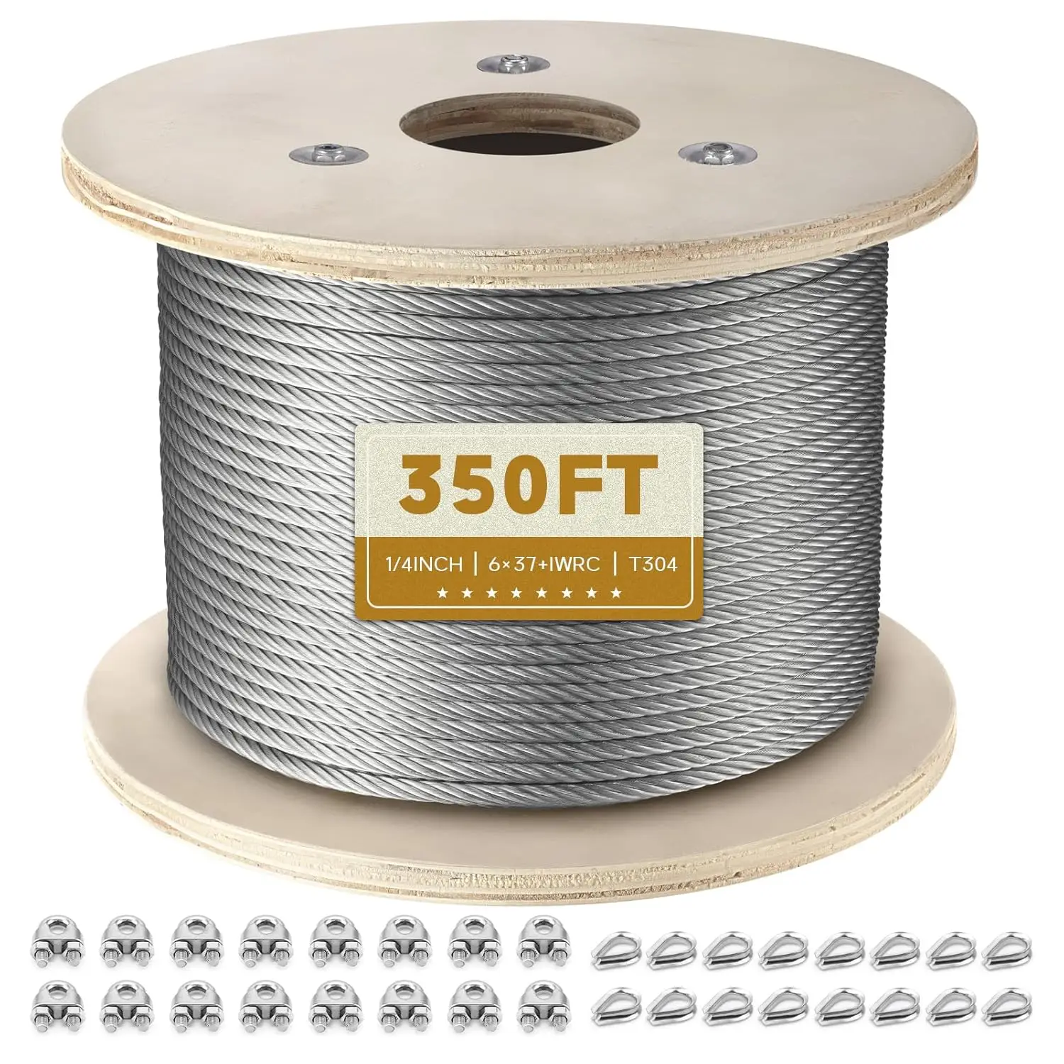 Steel-Cable-350FT-Wire-Rope-Aircraft-Cable-with-Cable-Clamps-and ...