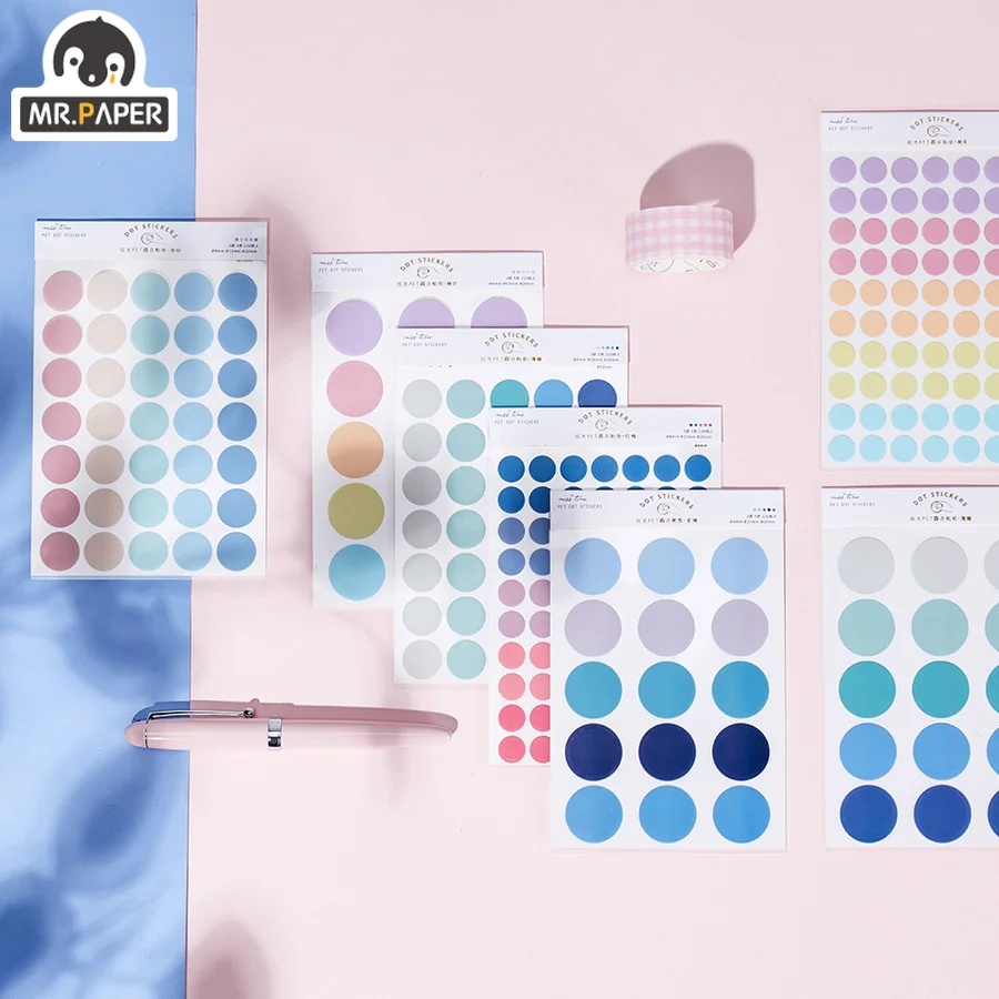 Mr. Paper 7 가지 스타일 모란디 컬러 폴카 도트 스티커 크리에이티브 미니멀리스트 라벨 핸드 계정 장식 문구 스티커 ...