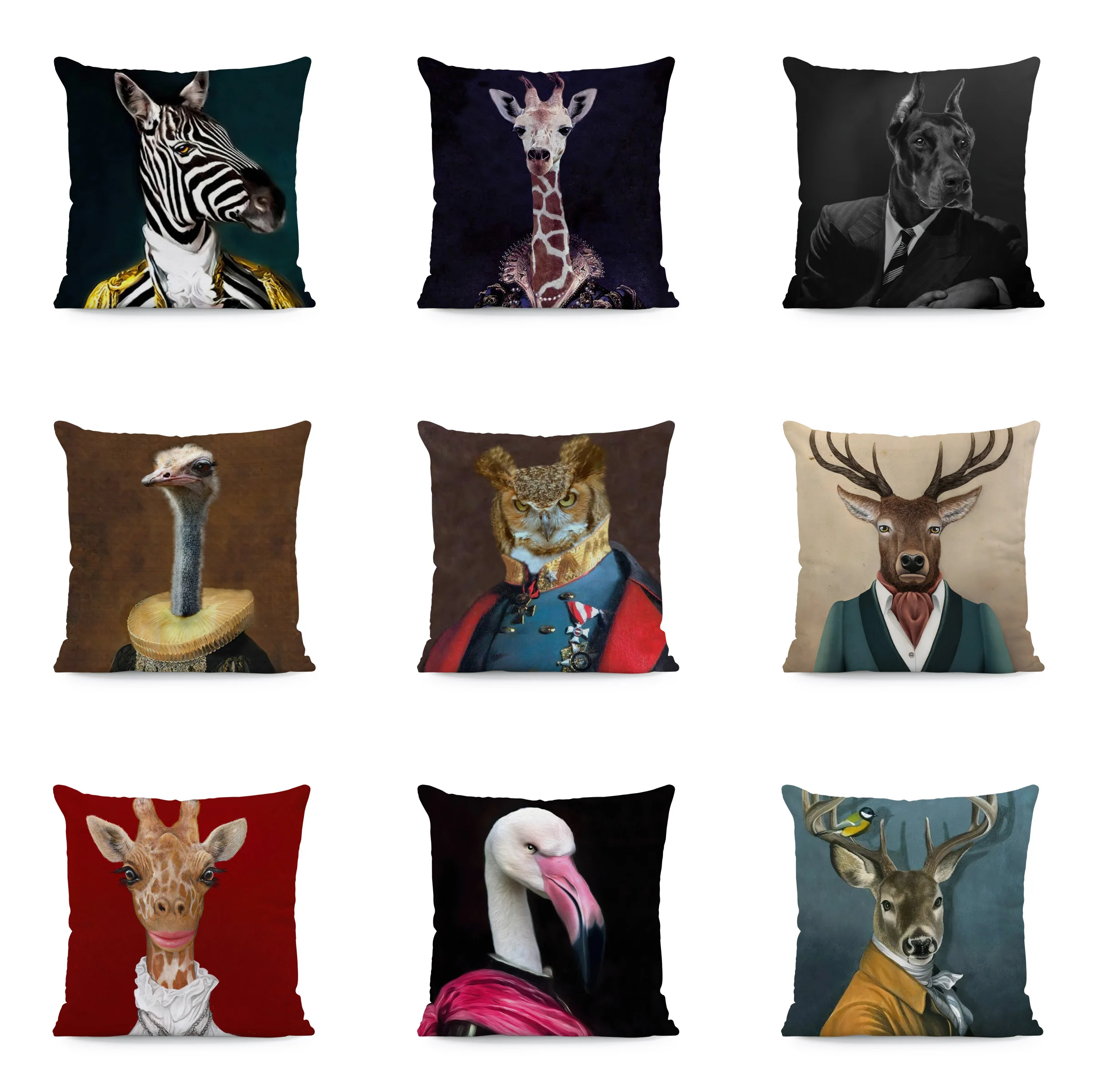 Peach-Emiers-Vintage-European-Art-Poster-Style-Giraffe-Gentleman-Pillow ...