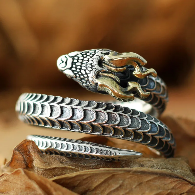KOFSAC-Anillo-de-serpiente-con-cuernos-de-plata-tailandesa-para-hombres ...