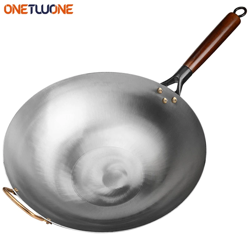 Traditional-iron-wok-Non-coating-Woks-Hand-forged-For-Kitchen-PanWooden ...