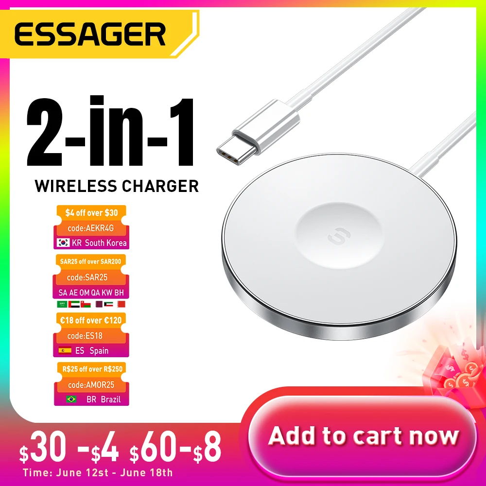 Essager Magnetic Induction Wireless Qi Charger 3 In 1 Phone Fast ...