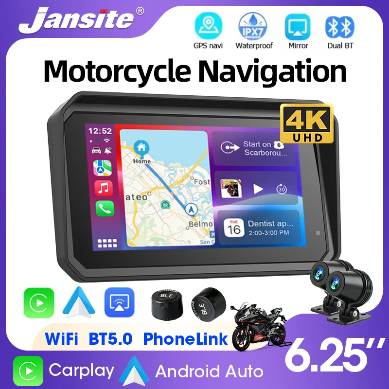Jansite 6.25 Inch GPS for Motorcycle Navigation Wireless Android Auto ...