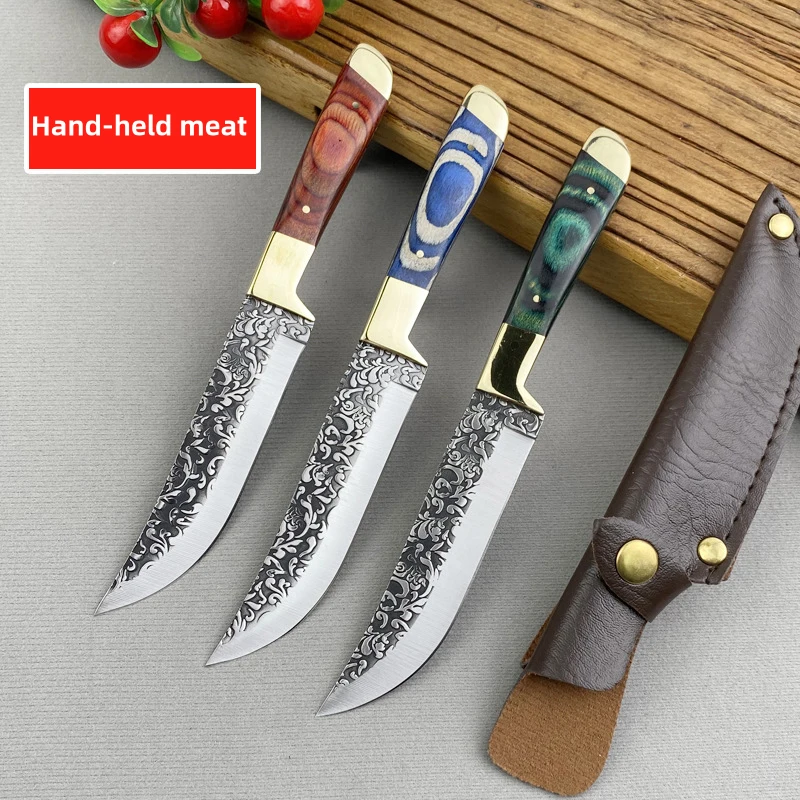 Carved-Kitchen-Knife-with-PU-Cover-Copper-Hand-Meat-Knife ...