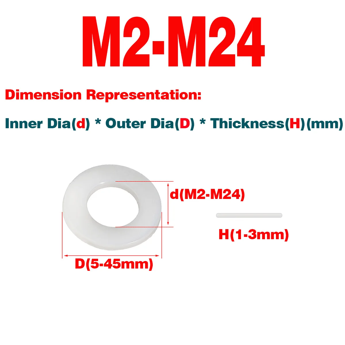 White-Black-Flat-Nylon-Plastic-Large-Diameter-Penny-Washers-M2-M24-All ...