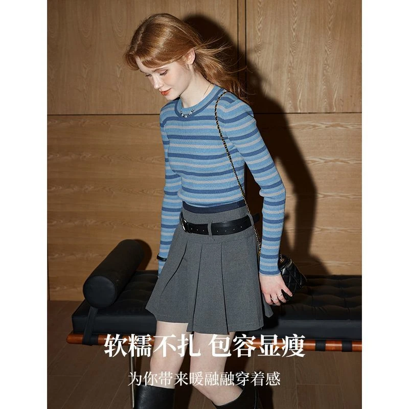 Kuhn Contrast Color Striped Sweater Women Spring and Autumn New Style ...
