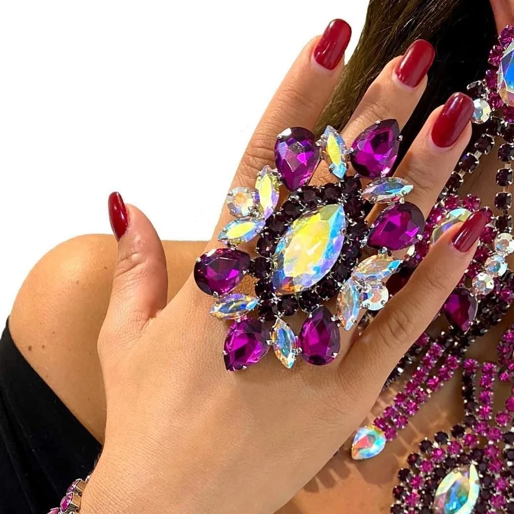 Handmade-Purple-Rhinestone-Open-Rings-Exaggerated-Decoration-2023 ...
