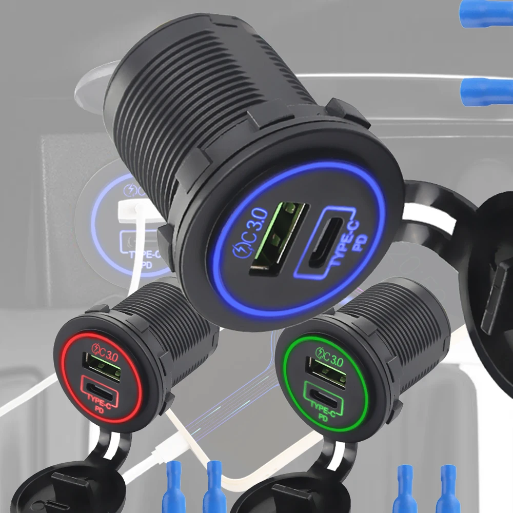 Car-Charger-Socket-Fast-Charging-3-0-USB-TypeC-Dual-Port-Power-Outlet ...