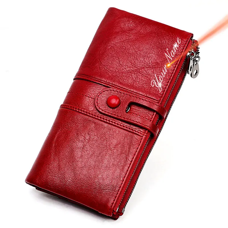 New-RFID-Long-Women-Wallets-Genuine-Leather-Name-Engraving-Zipper-Coin ...