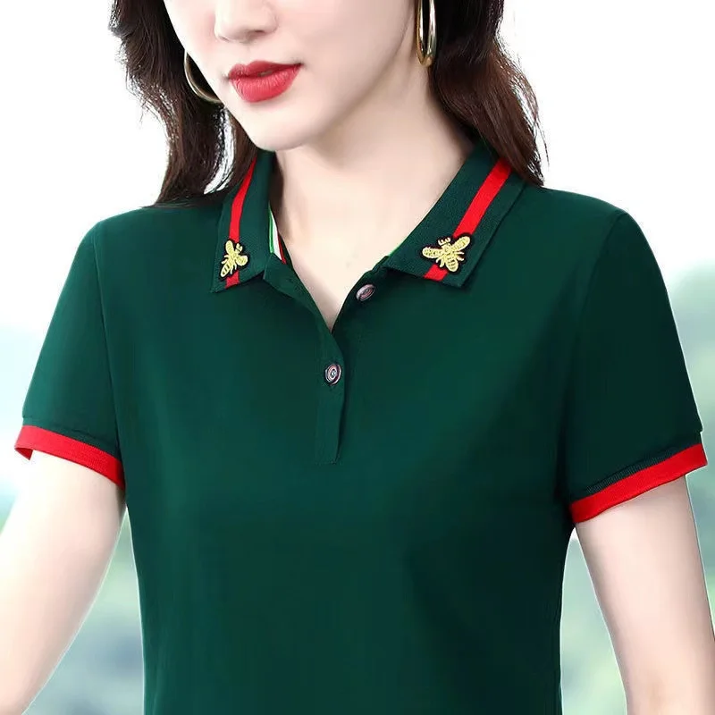 Camisa-polo-de-manga-curta-feminina-camisa-polo-fina-camiseta-bordada ...