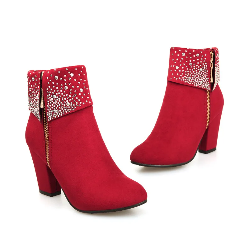 Ankle Boots for Women Red Crystal Boots Women High Heel Winter Shoes ...