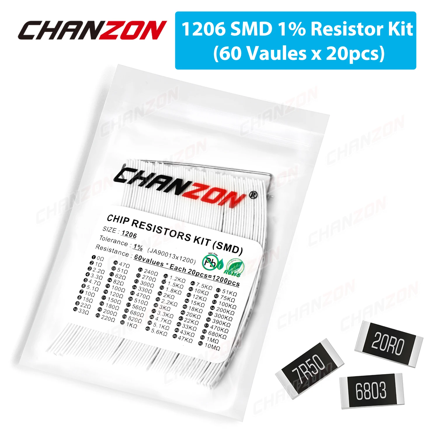 Juego surtido de resistencias SMD 1200, Kit de resistencia de Chip de ...