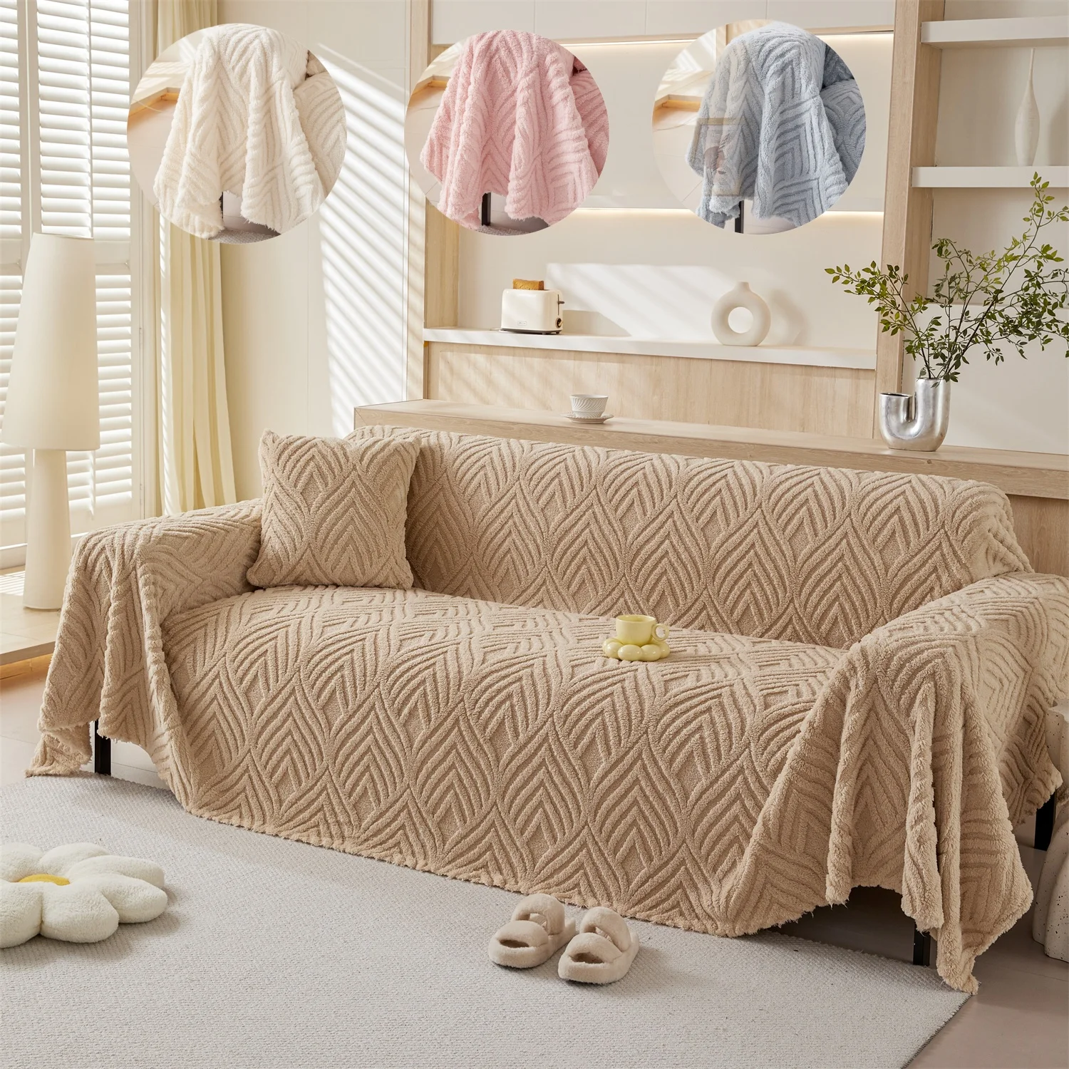 Tuffed Fleece Fleece Jacquard Thicken Sofa Sofa Towel Universal for ...