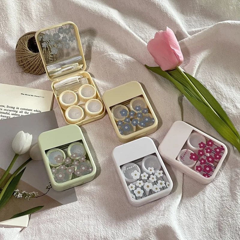 New-Floral-Style-Two-Pairs-Contact-Lens-Case-Beauty-Cute-Glasses-Lenses ...