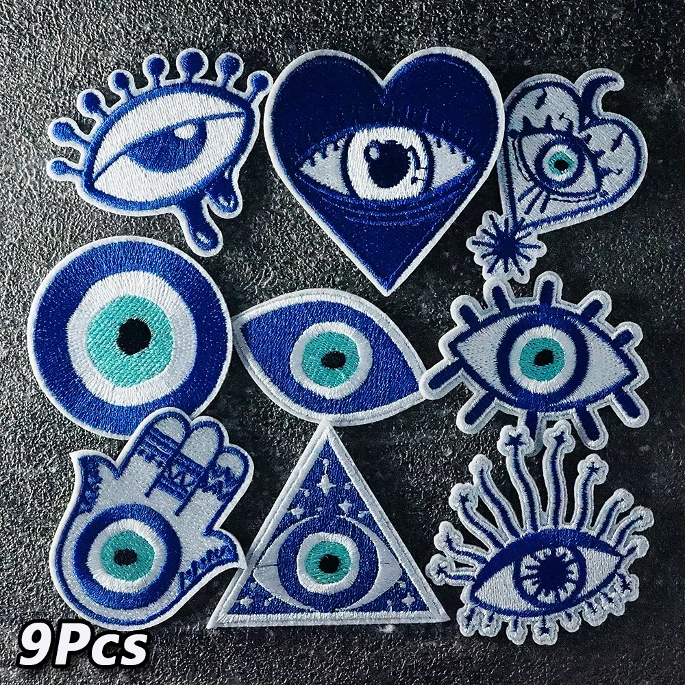 9Pcs-Lot-Eye-Blue-Iron-on-Patches-for-Clothing-Embroidery-Applique ...