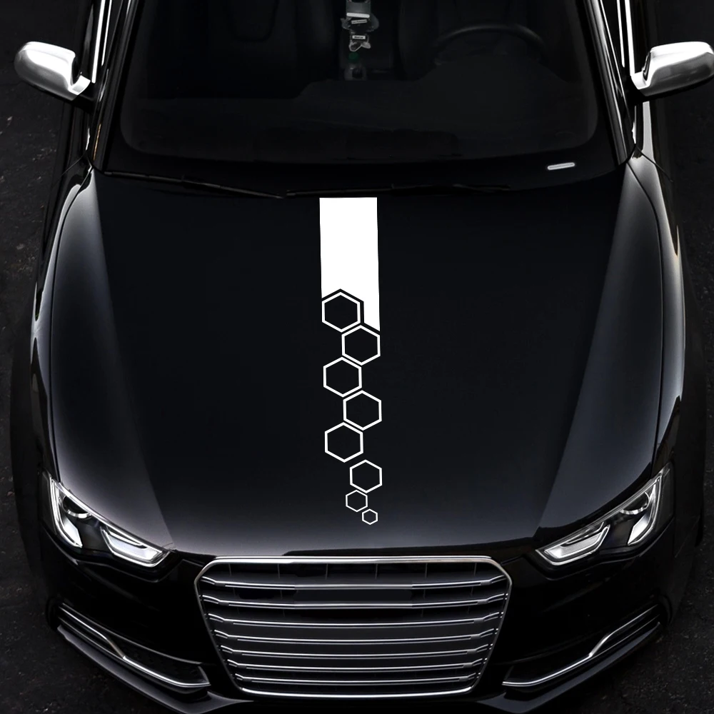 Universal Car Hood Stickers Hexagon Stripes Graphics Auto Body Engine ...