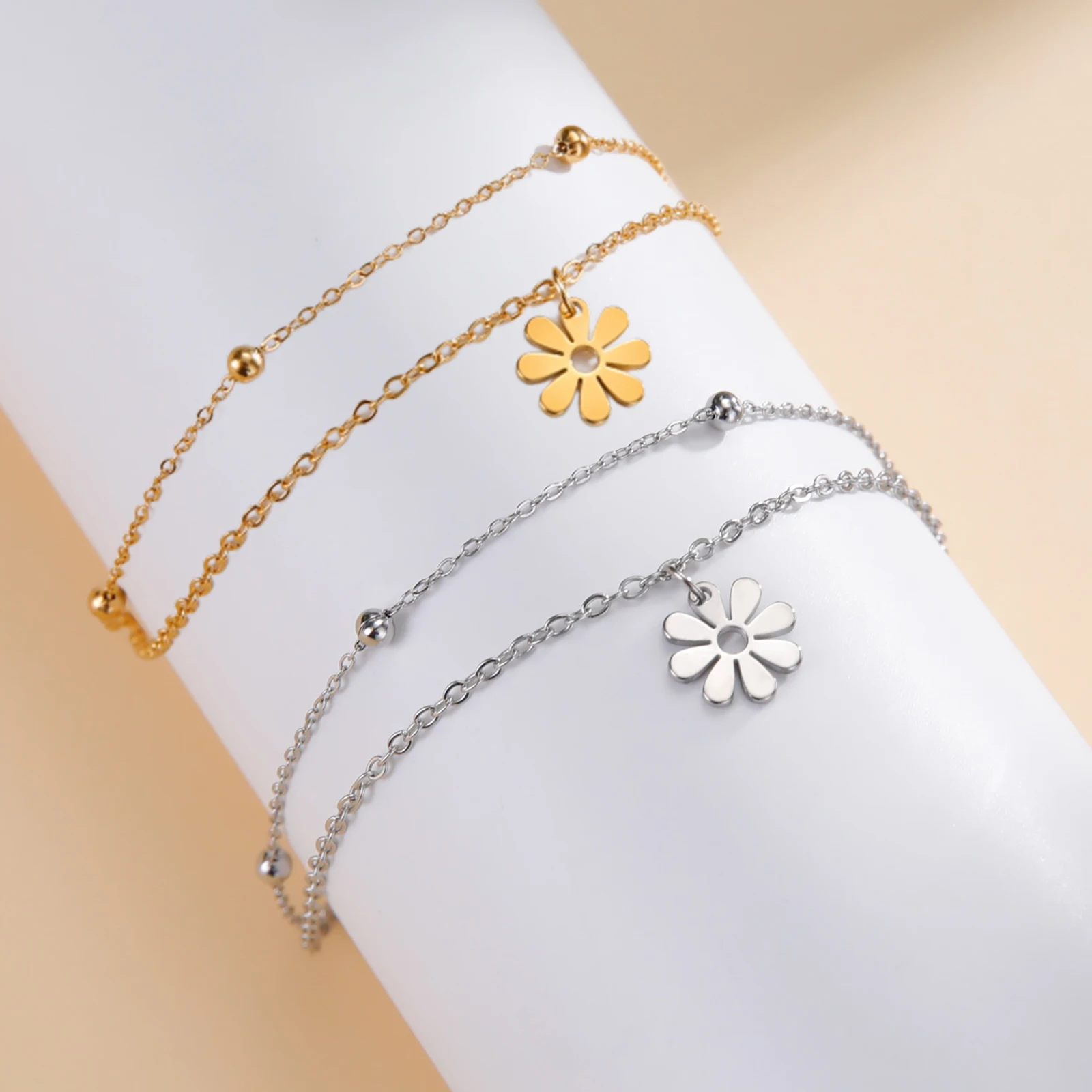 Skyrim Kpop Daisy Flower Charm Bracelet Stainless Steel Gold Color ...