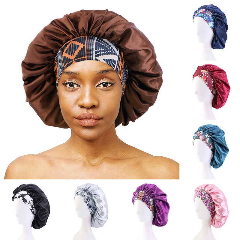 Satin Bonnet For African Women Elastic Wide Band Night Sleep Satin Hat ...