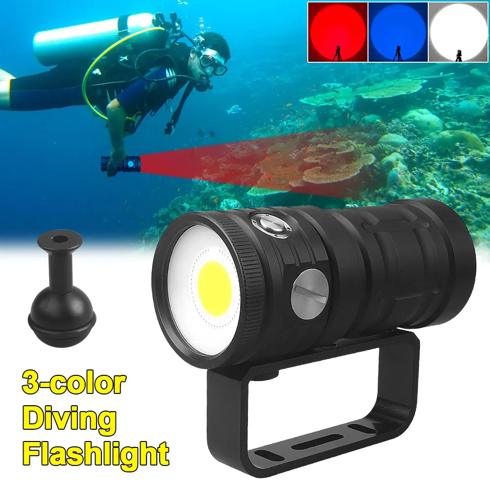 Linterna de buceo superbrillante de 18000LM, 3 colores, bajo el agua ...
