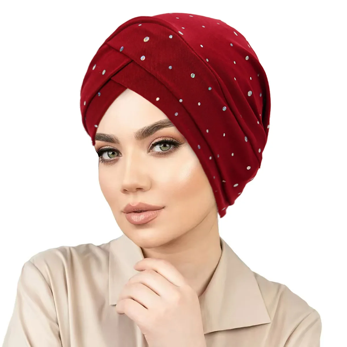 Indian Hat Turban Forehead Cross Diamond Headscarf Muslim Hijab Beanies ...